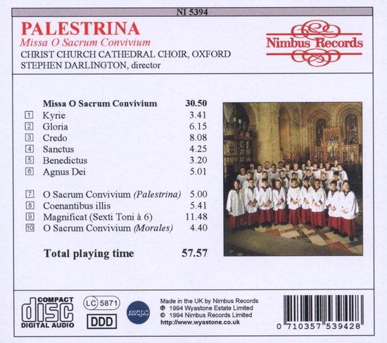 Oxfo Christ Church Cathedral Choir - Palestrina: O Missa O Sacrum (CD ...