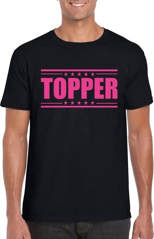 Toppers Topper t-shirt zwart met roze bedrukking heren M | bol