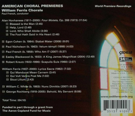 William Ferris Chorale, Paul French - American Choral Premieres (CD ...