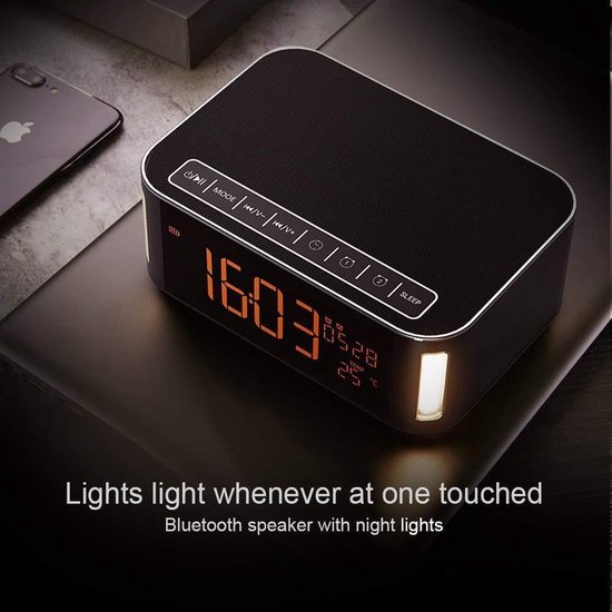 Musky Bluetooth wekker radio met dim verlichting touch temperatuur ...