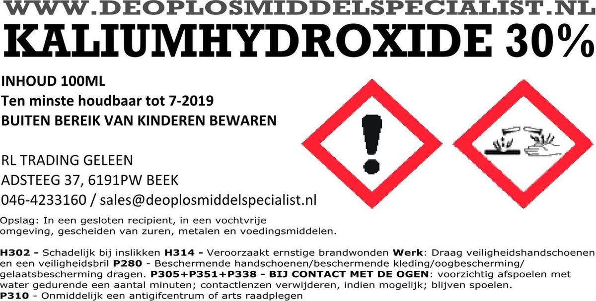 Kaliumhydroxide (kaliloog) 30% 400ml (4x 100ml) | bol.com