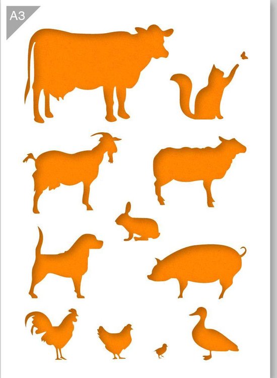 QBIX Boerderij Dieren Sjabloon A3 Formaat Kunststof - Koe is 16cm breed ...