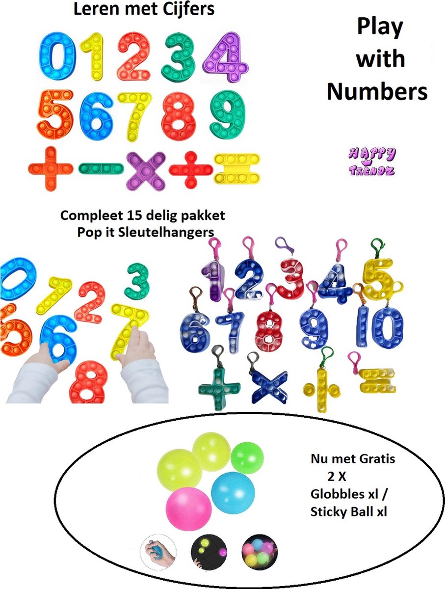 Happy Trendz® - Pop it Cijfers sleutelhangers Nummers / Numbers Pakket ...