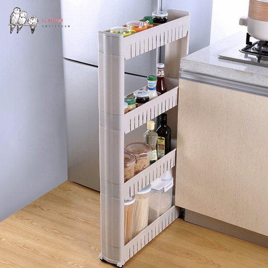 Flanner® Opbergrek | Keukenkast | Voorraadkast | Op Wielen | 4-laags ...