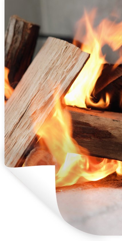 Muurstickers - Sticker Folie - Brandend hout bij een open haard ...