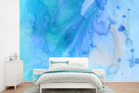 Behang - Fotobehang Abstract kunstwerk gemaakt van waterverf en blauwe ...