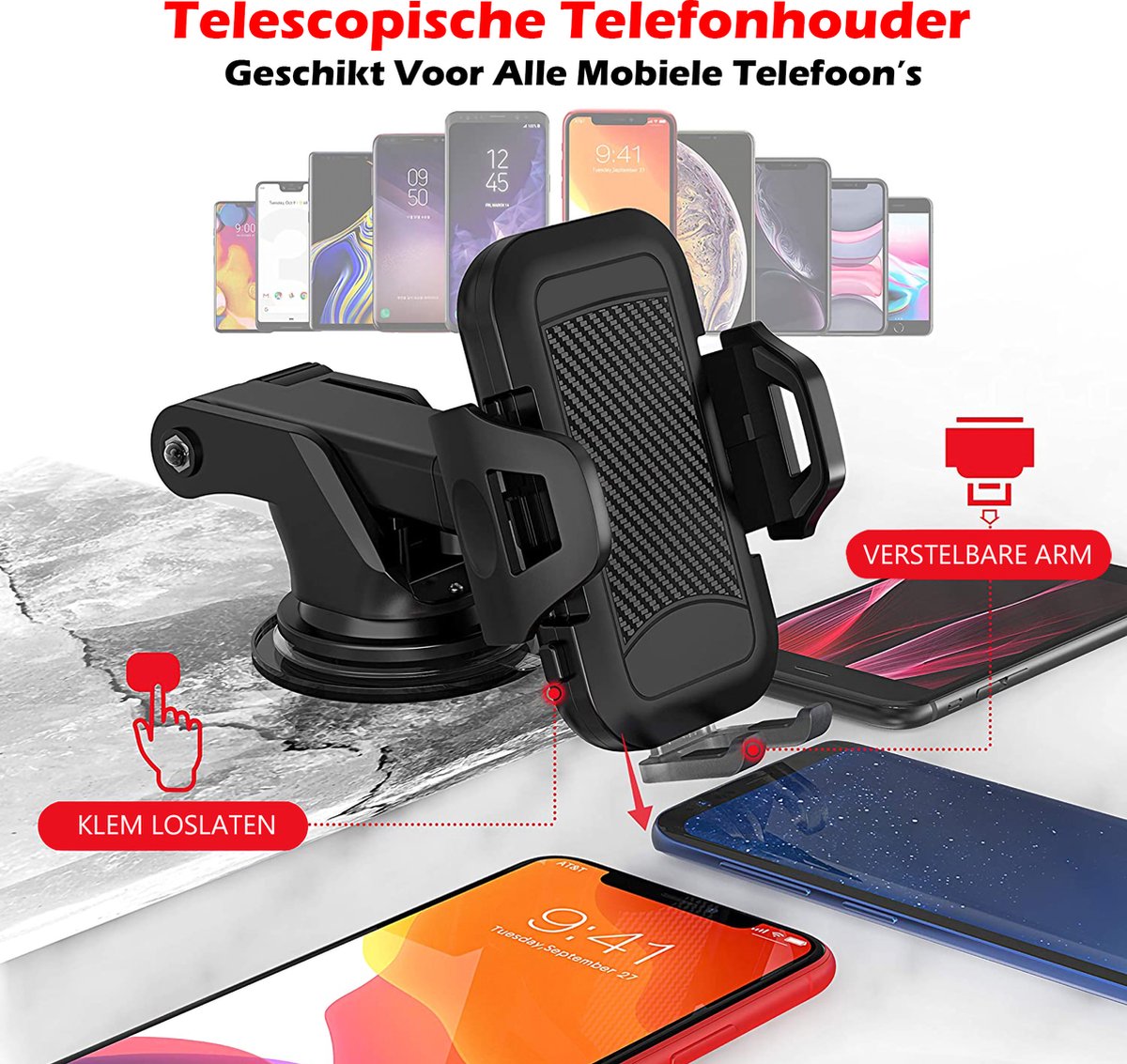 JellyBee Telefoonhouder Met Zuignap en ventilator houder - Geschikt ...