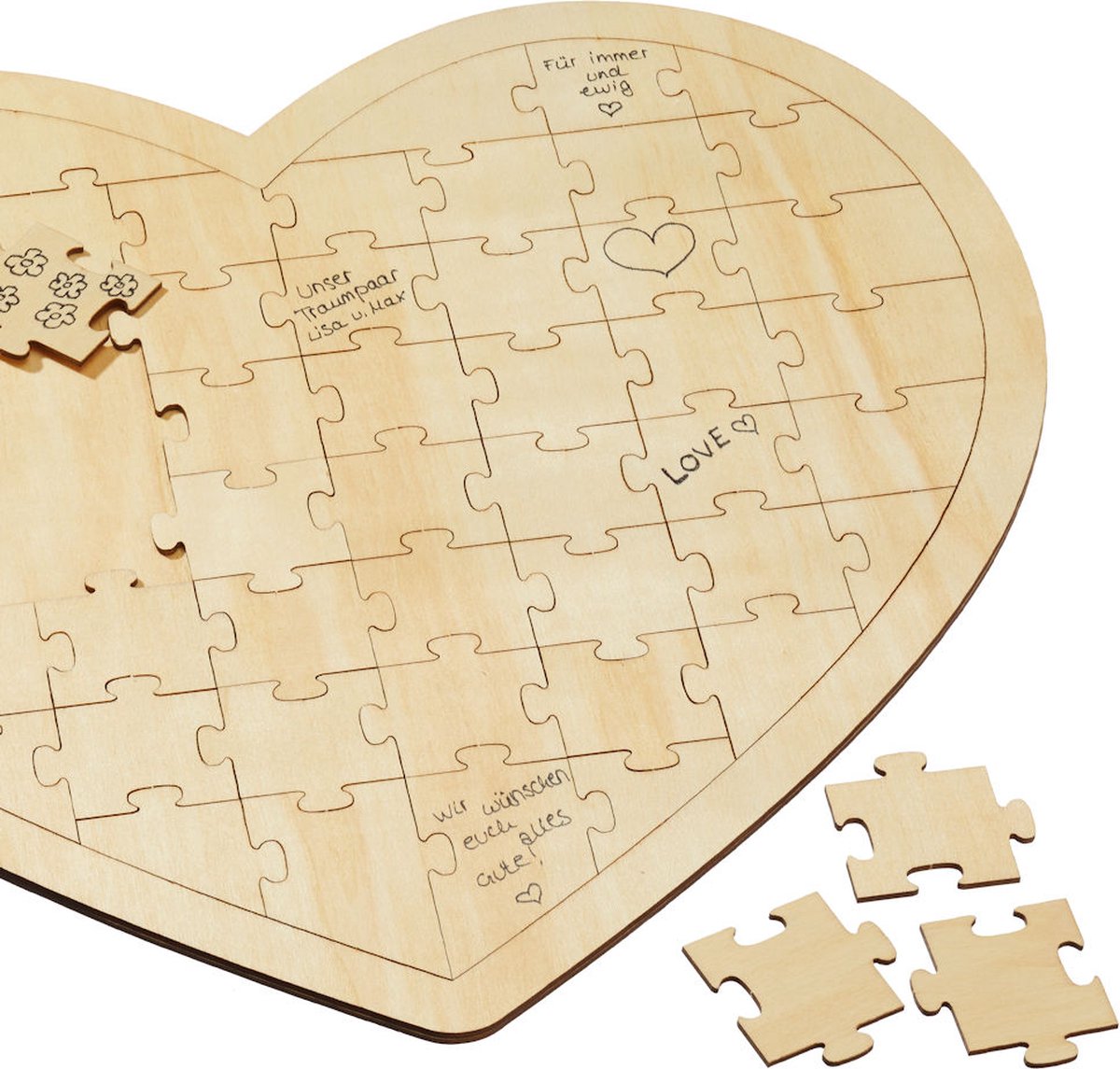 Decopatent® Groot Houten Hart Puzzel - Harten puzzel huwelijk - Blanco ...