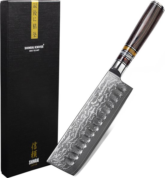 Shinrai Japan - Japans Hakmes 18 cm - Koksmes - Damascus Mes - Micarta ...