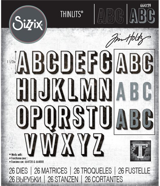 Sizzix Thinlits Snijmal Set - Alphanumeric Shadow Upper - 26 stuks | bol