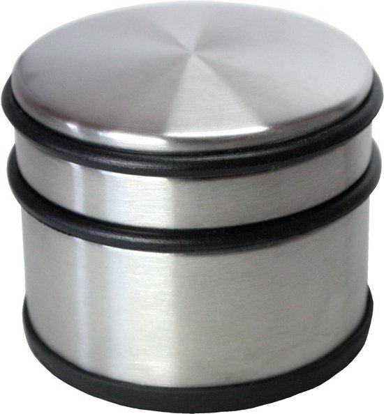 Deurstopper rond zilver/mat zwart 10 x 8 cm - 1,1 kg - RVS - Roestvast ...