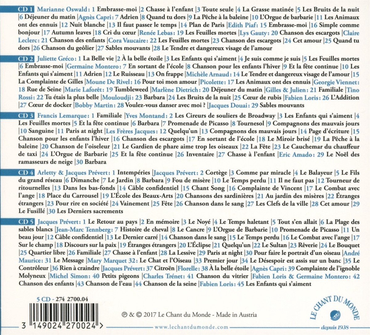 Jacques Prevert - Paroles... Et Chansons (5 CD), Jacques Prevert | CD ...