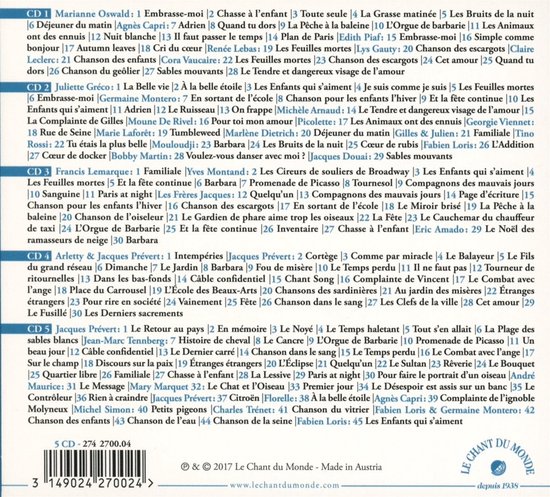 Jacques Prevert - Paroles... Et Chansons (5 CD), Jacques Prevert | CD ...