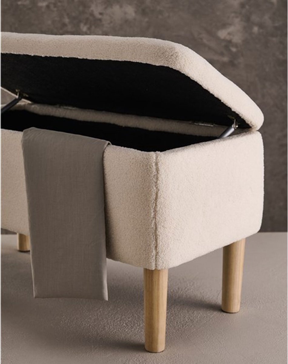 Lisomme Sem teddy bankje met opbergruimte gebroken wit - 77 x 46 cm ...