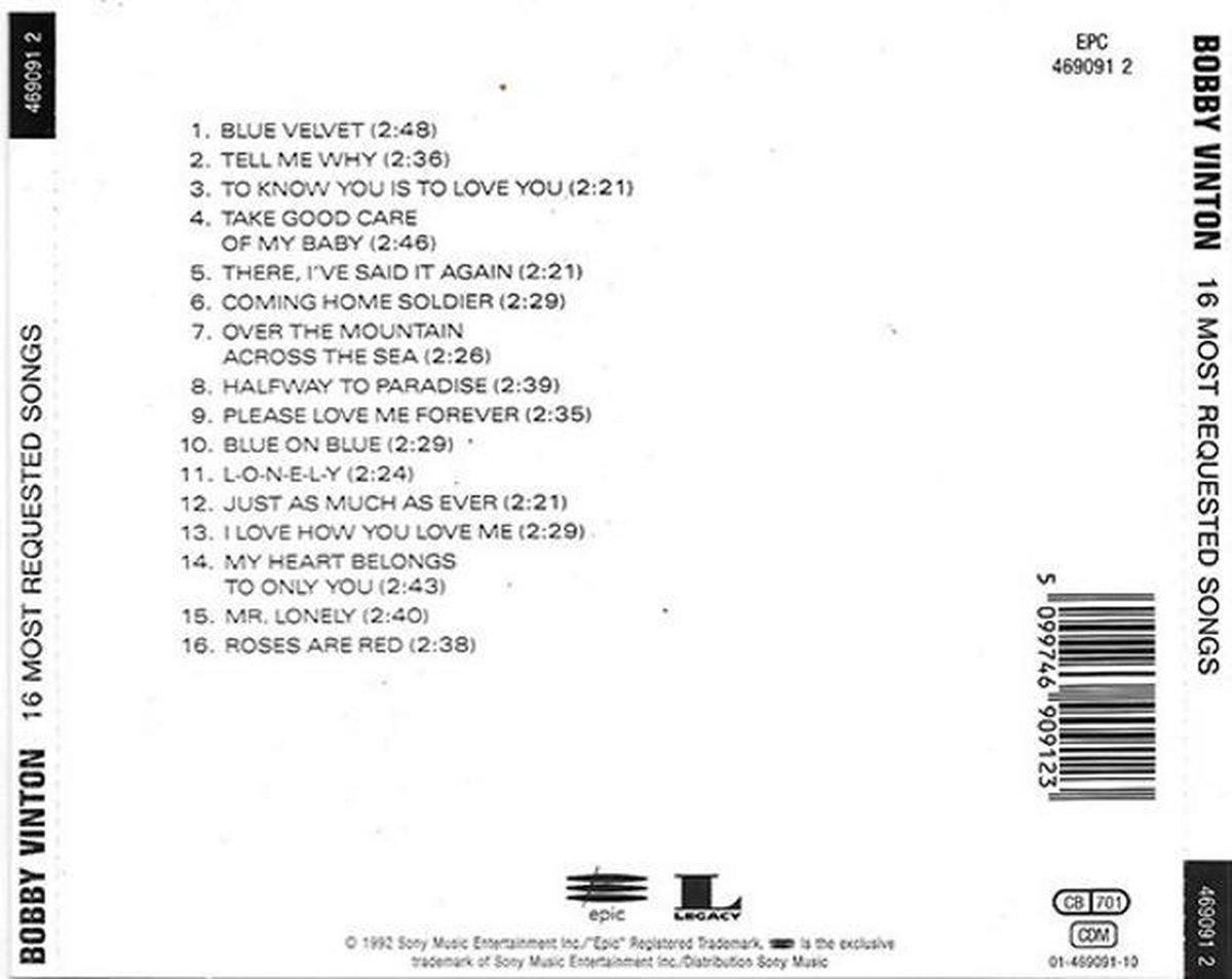 16 Most Requested Songs, Bobby Vinton | CD (album) | Muziek | bol.com