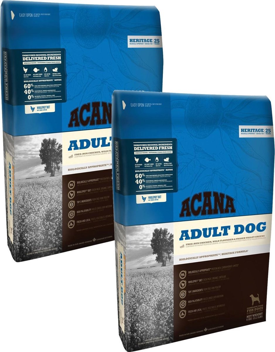 Acana Heritage Adult Dog Kip&Kalkoen - Hondenvoer - 2 x 2 kg | bol