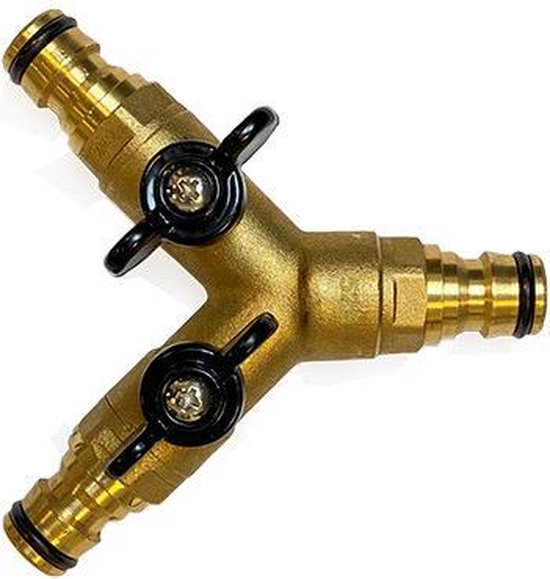 Splitter - Verdeler met gardena aansluitingen en afsluiters - messing | bol