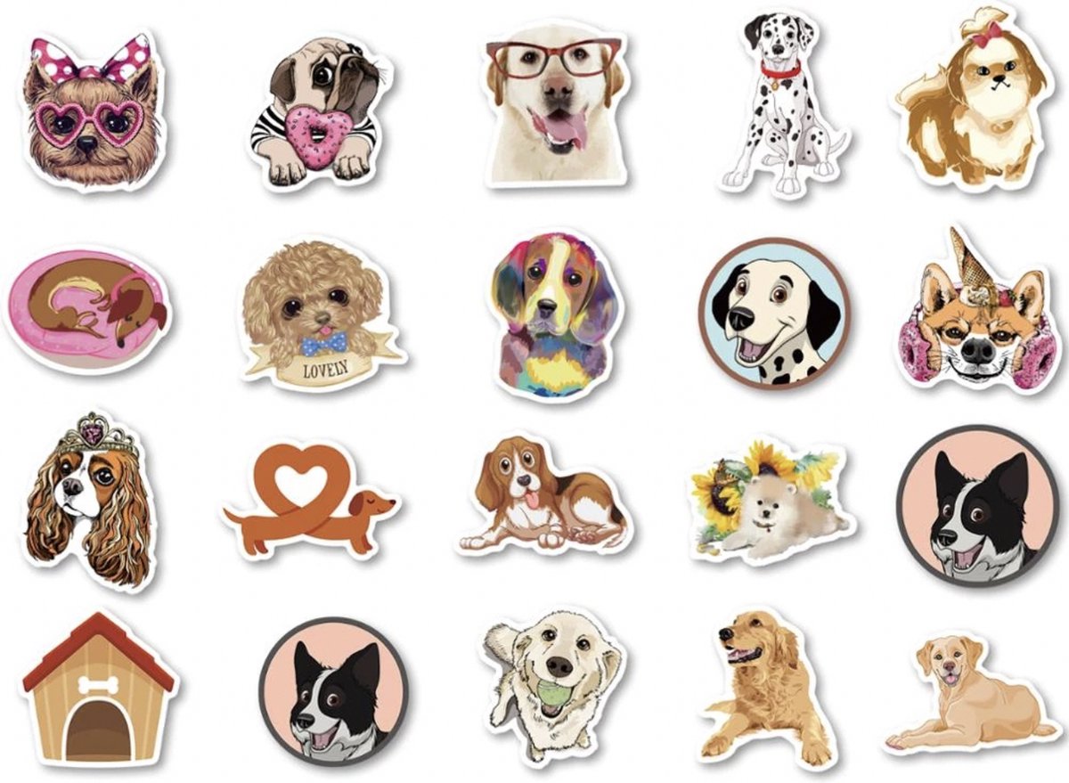 Honden Stickers | Schattige Plaatjes van Honden | 80 stickers voor ...