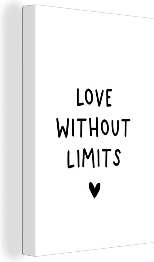 Canvas Schilderij Engelse quote Love without limits met een hartje op een witte... | bol