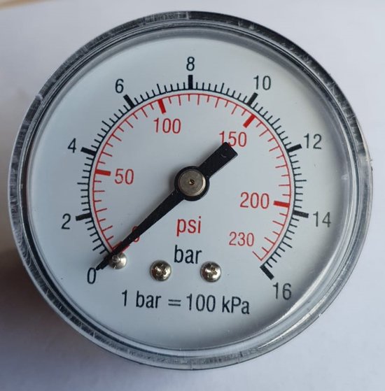K&W Manometer 50 mm diameter 0-16 bar met 1/4" achter aansluiting ...