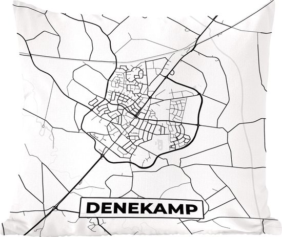 Sierkussen - Kaart Denekamp - Zwart En Wit - 40 Cm X 40 Cm | bol.com