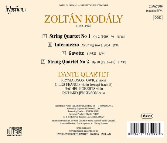 Dante Quartet - Kodaly: String Quartet Nos 1 & 2 (CD), Dante Quartet | CD (album) | Muziek | bol.com