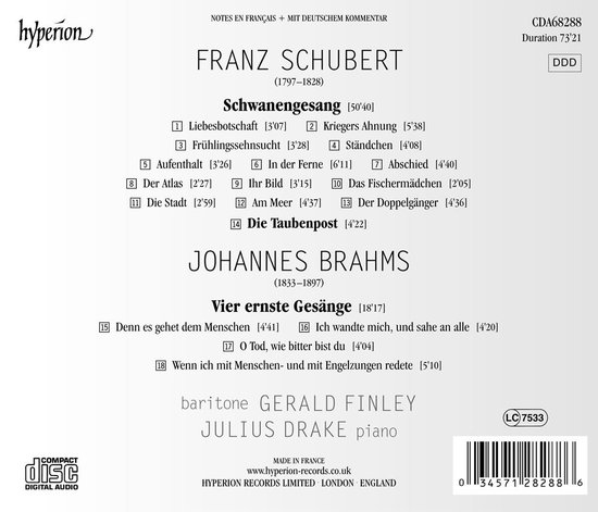Gerald Finley - Schwanengesang Vier Ernste Gesange (CD), Julius Drake ...