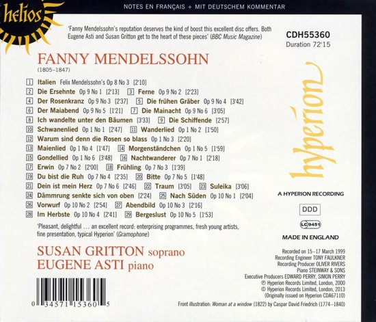 Susan Gritton & Eugene Asti - Hensel-Mendelssohn: Songs (CD), Eugene ...