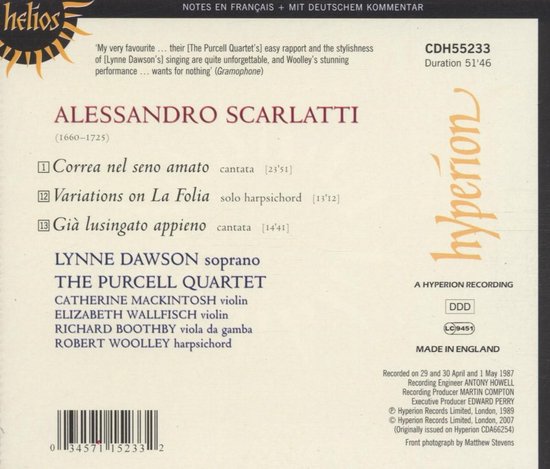 Lynne Dawson & The Purcell Quartet - Scarlatti: La Folia - Cantatas (CD ...