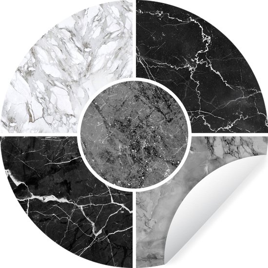 WallCircle - Muurstickers - Behangcirkel - Marmer - Zwart - Wit - Luxe - 120x120 cm -... | bol.com