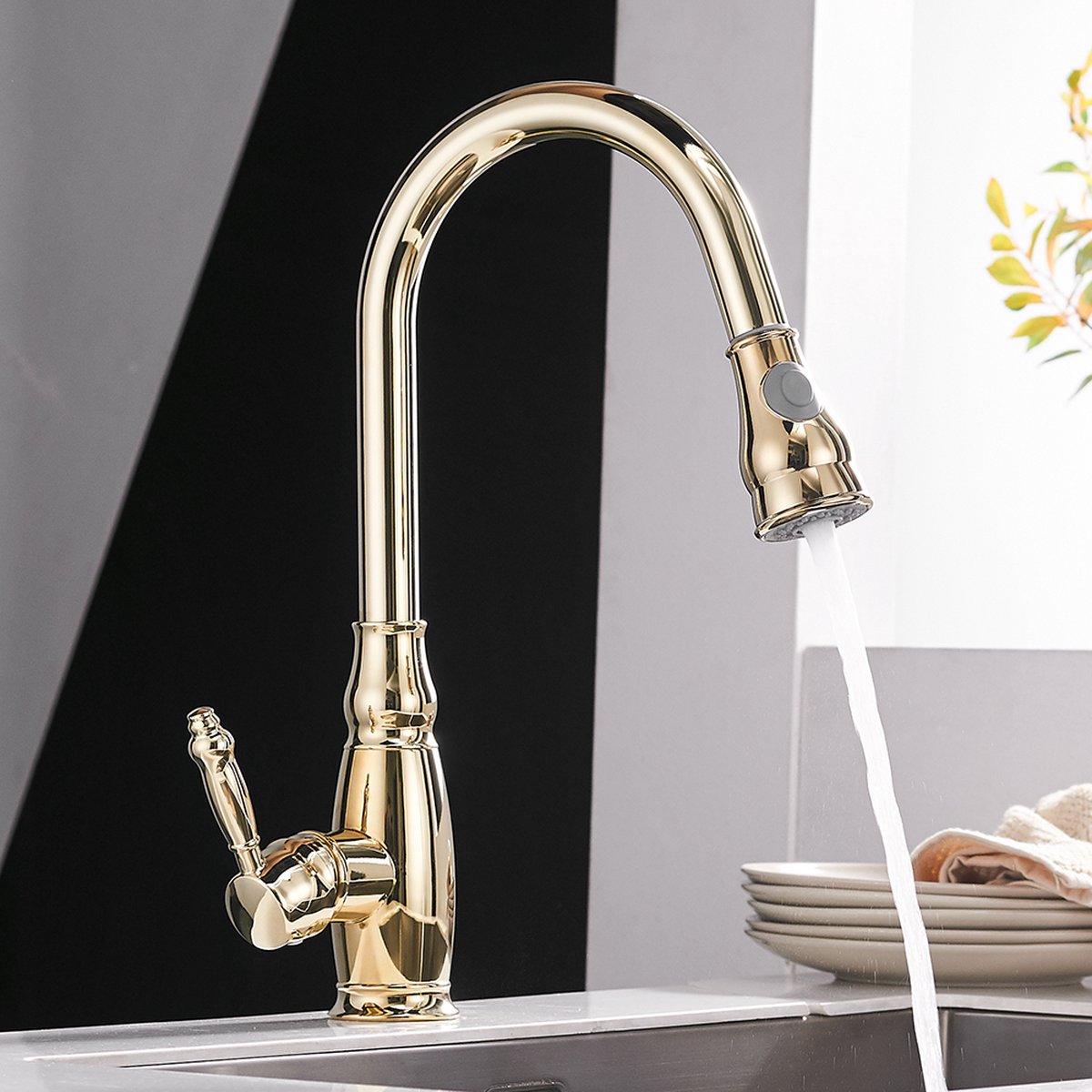 Keukenkraan uittrekbare sproeikop GOUD CHROOM mengkraan Italiaans design Rural OMNITAIR | bol.com