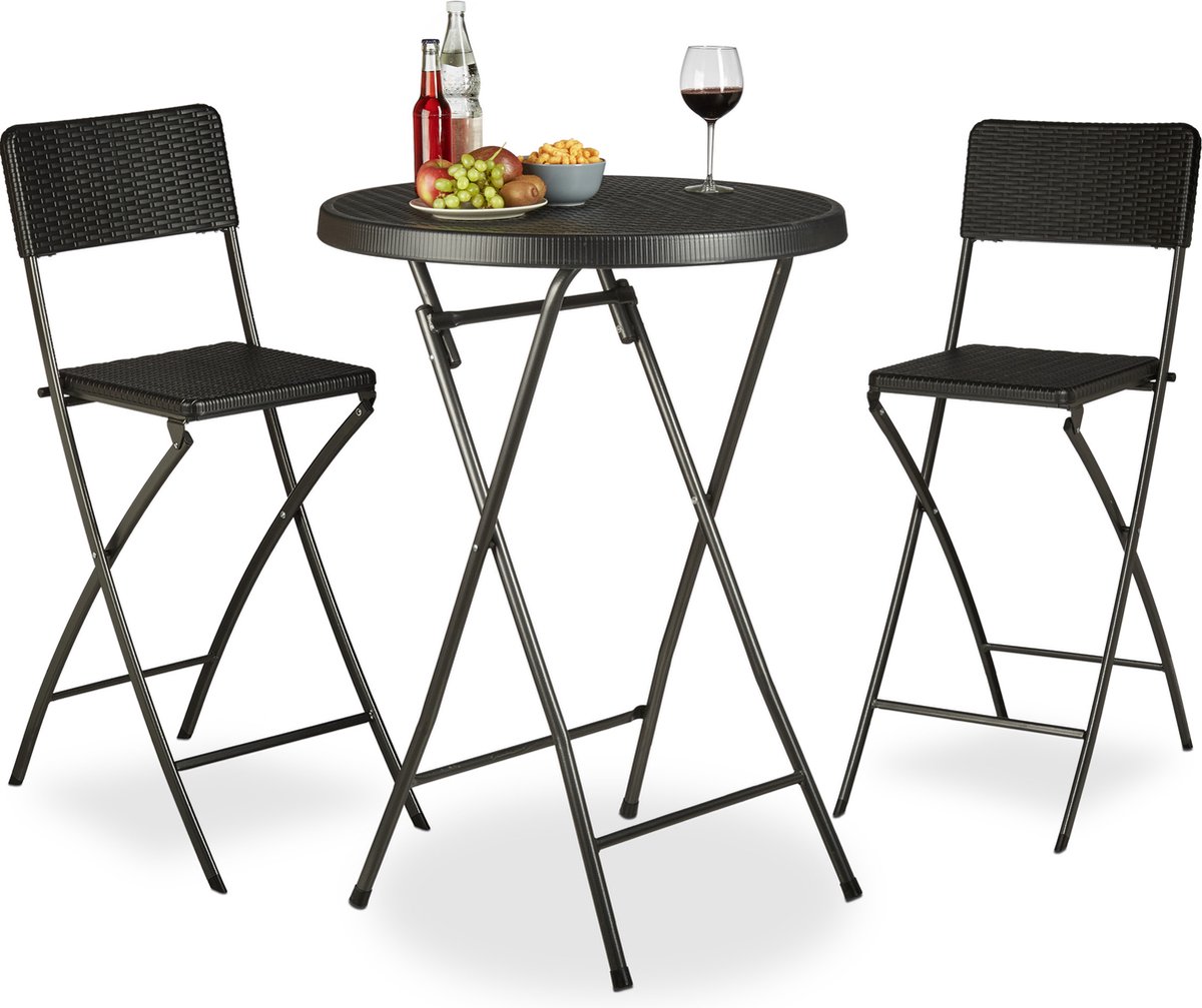 Relaxdays 3-delige statafel set met 2 stoelen - inklapbaar - barstoelen - hoge tafel zwart | bol.com