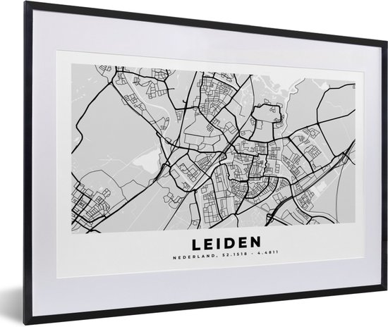 Fotolijst incl. Poster - Stadskaart - Leiden - Nederland - 60x40 cm ...