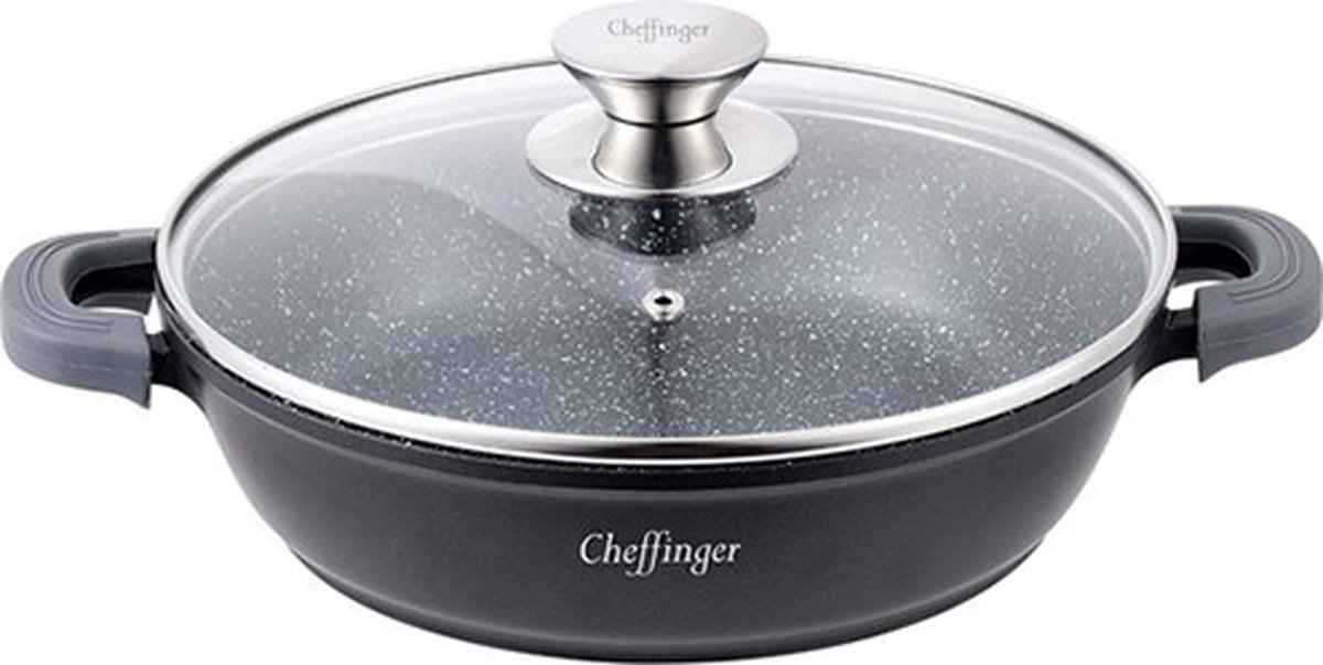 Cheffinger Braadpan met deksel - afneembare handgrepen - Type CF-SC28 - Gietaluminium... | bol