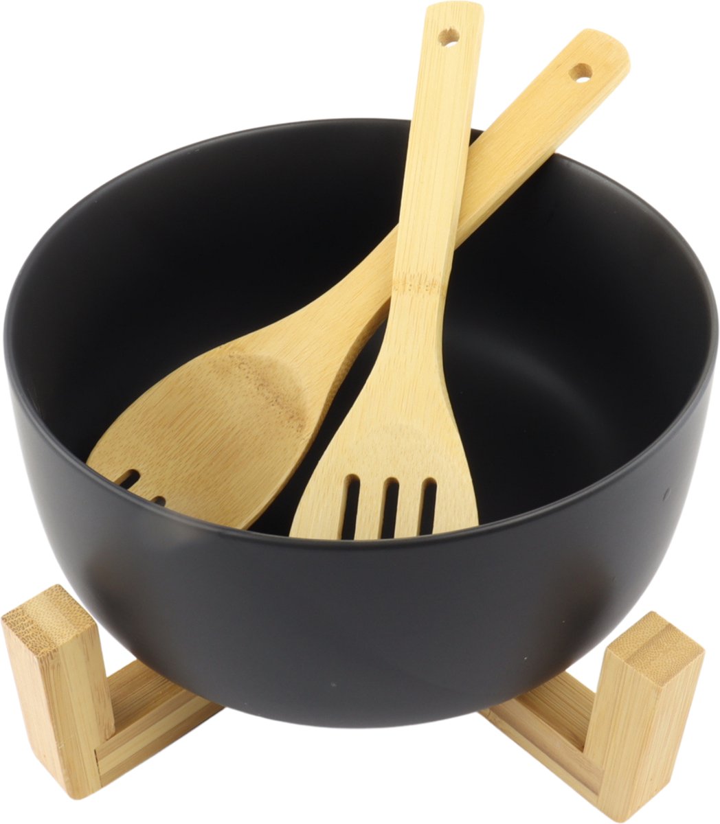 Orange85 Slakom - Saladeschaal - Zwart - Set - Bamboe - 21 cm - met ...