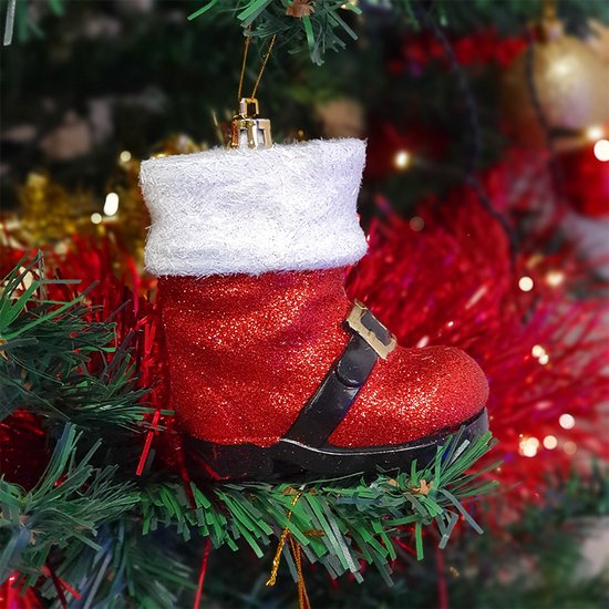 Kerstboot om rood te hangen 11cm - Set 2 stuks - Plastic - Rood ...