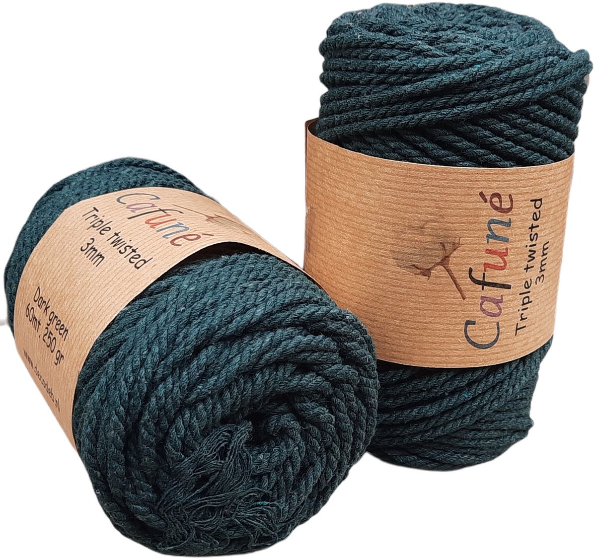 Cafuné-Macramé Touw-3mm-Donkergroen-Gerecycled Katoen-Driestrengs ...