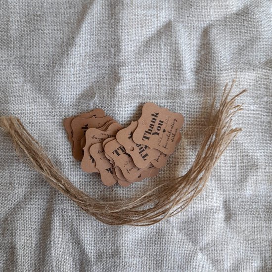 20 Kraft Cadeaulabels - Vierkante Label Met Tekst Thank You - Kartonnen ...