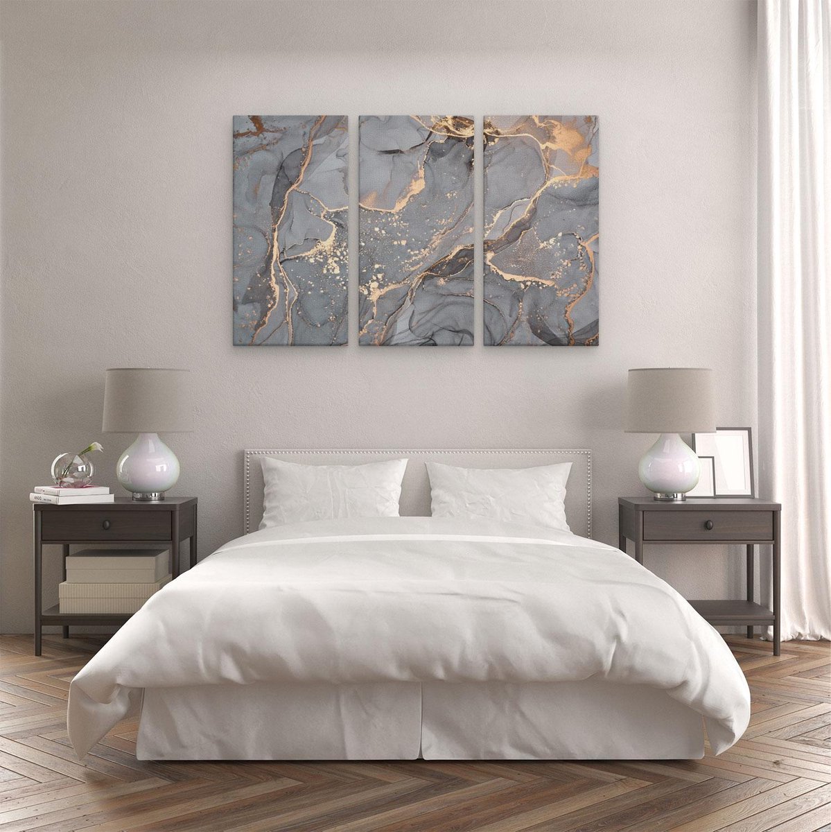Artaza Canvas Schilderij Drieluik Abstracte Luxe Kunst van Marmer met Goud - 120x80 -... | bol.com
