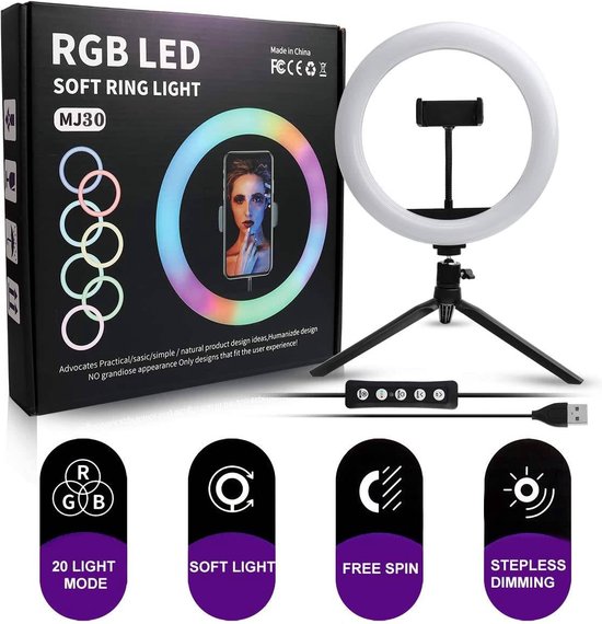 RGB LED Soft Ring Light MJ30 | bol