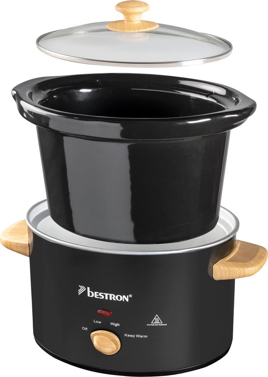 Bestron Slowcooker, met 3 programma's, keramische pan & glazen deksel ...