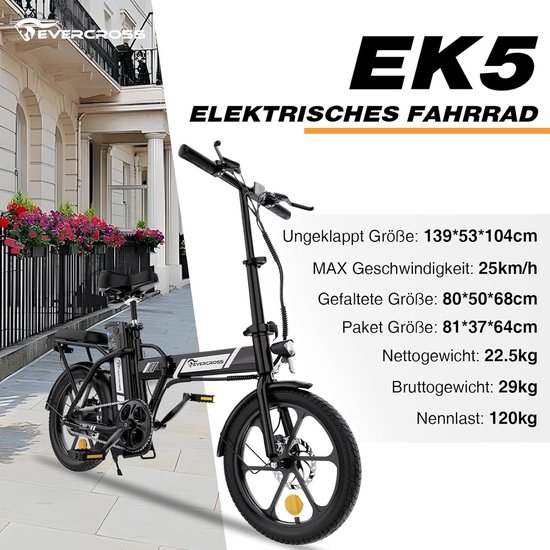 Evercross EK5 Mini Ebike - 16 inch opvouwbaar - 250W motor - IP54 ...
