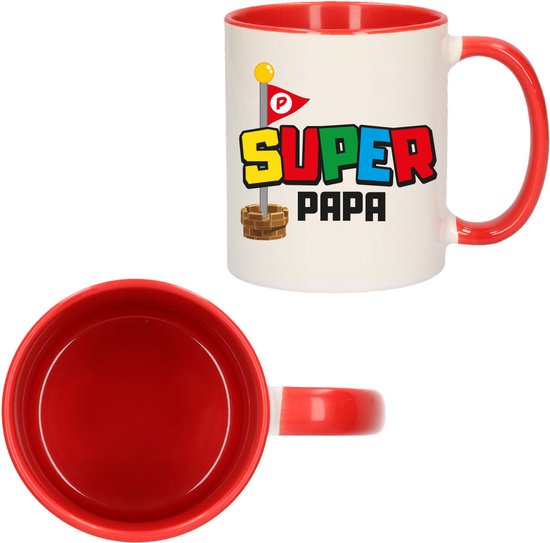 Bellatio Decorations Cadeau koffie/thee mok voor papa - rood - super papa - keramiek -... | bol