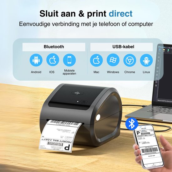 Neveda® LabelPro draadloze labelprinter - Verzendlabel printer ...