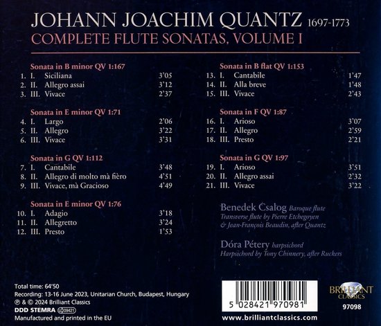 Benedek Csalog & Dóra Pétery - Quantz: Complete Flute Sonatas, Volume 1 ...