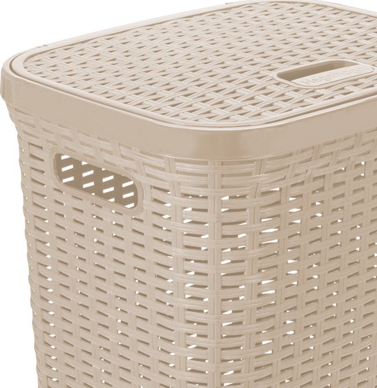 Hega Hogar Wasmand met deksel Rotan - beige - gevlochten kunststof - 60 ...