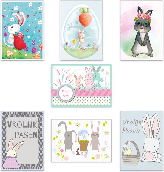 Set met 7 verschillende Paaskaarten - P1 - Wenskaarten zonder ...