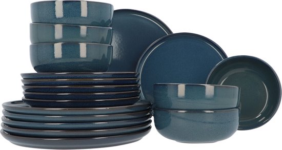 Serviesset 6 persoons Nordic Eden Blue - Keramiek 18-delig - Blauw | bol