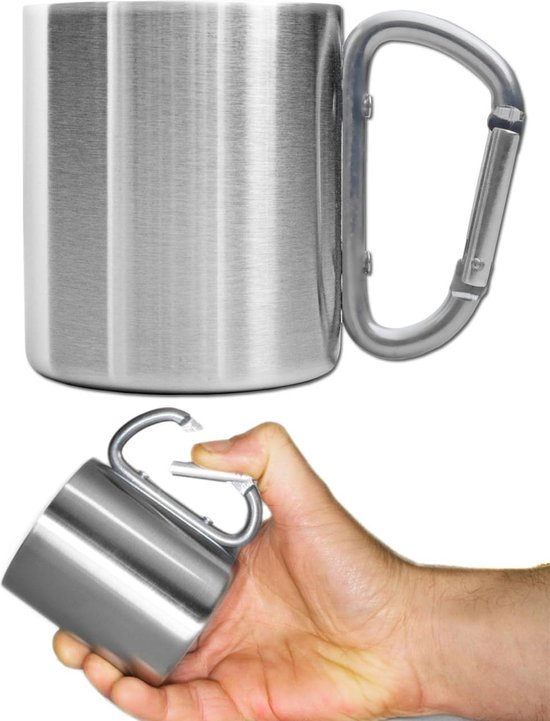 Camping mok, outdoor mok, metalen beker, 200 ml met geschroefde ...