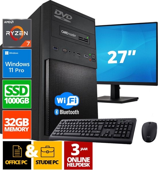 ScreenON - AMD Office Pro PC SET - (27" Monitor + Muis & Toetsenbord ...